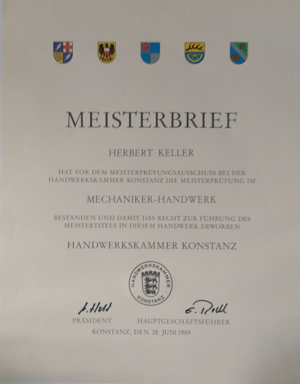 Meisterbrief • Werkzeugbau Keller